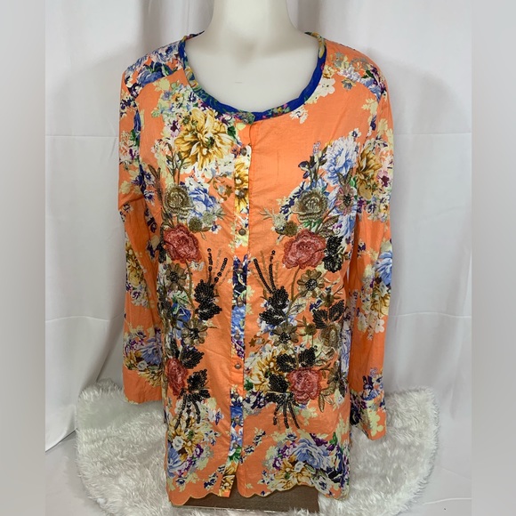 Aratta | Tops | Aratta Claudine Agness Orange Floral Tunic Sz S Euc ...